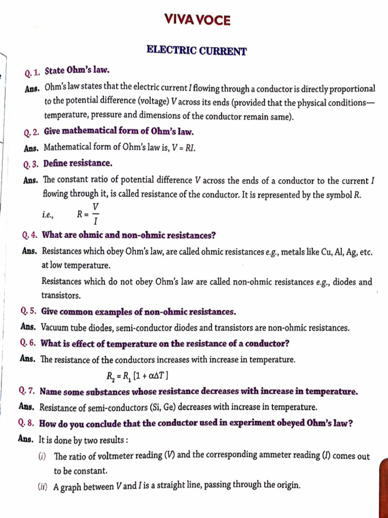 Physics Viva: Ohm's Law & Resistance | PDF | Electrical Resistance And Conductance | Electrical ...