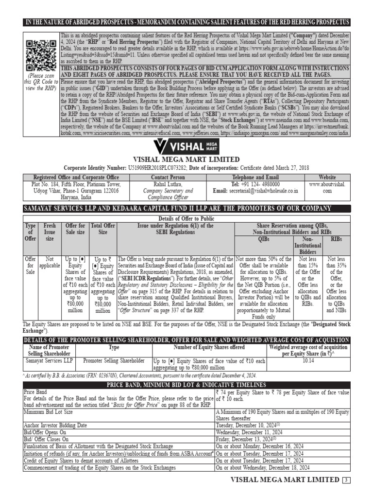 Vishal Mega Mart Abridged Prospectus | PDF | Knowledge Economy | Equity ...