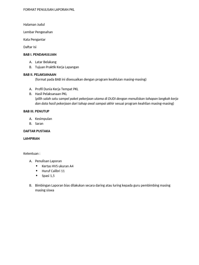 Format Penulisan Laporan PKL | PDF