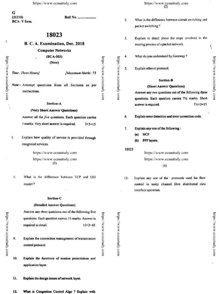 Bca 5 Sem Computer Networks 18023 Dec 2018 | PDF