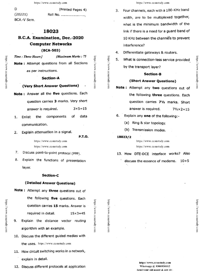 Bca 5 Sem Computer Networks 18023 Dec 2020 | PDF