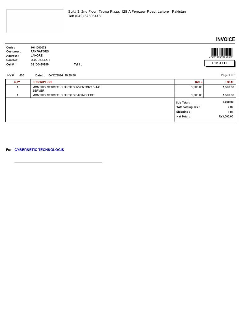 Invoice for Pak Vapors Services | PDF