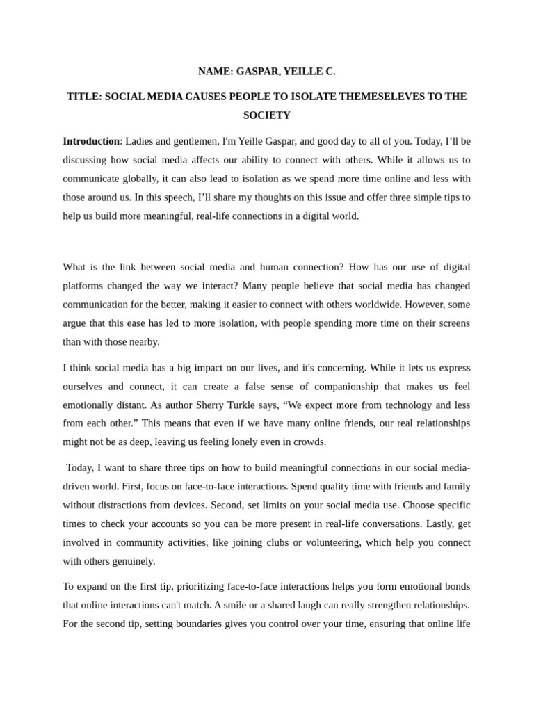 SPEECH | PDF | Social Media | Popular Culture & Media Studies