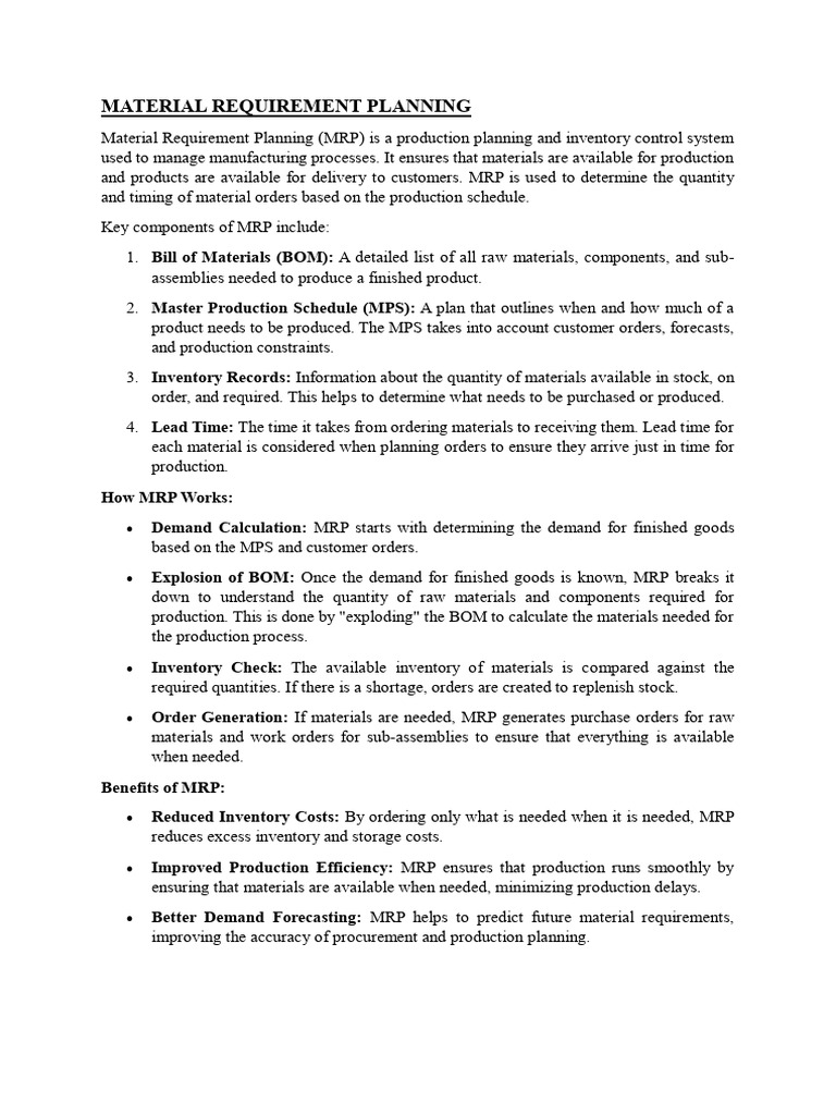 Material Requirement Planning | PDF | Inventory | Business Economics