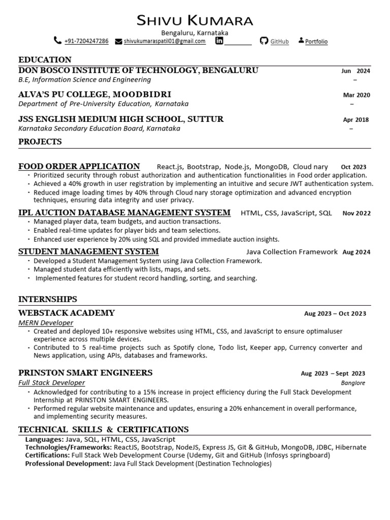 Shivukumara Resume | PDF | Java Script | Web Development
