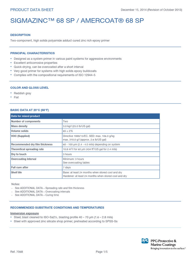 Sigmazinc 68 SP - Amercoat 68 SP | PDF | Legal Liability | Paint