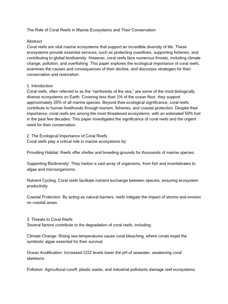 The Role of Coral Reefs in Marine Ecosystems and Their Conservation ...