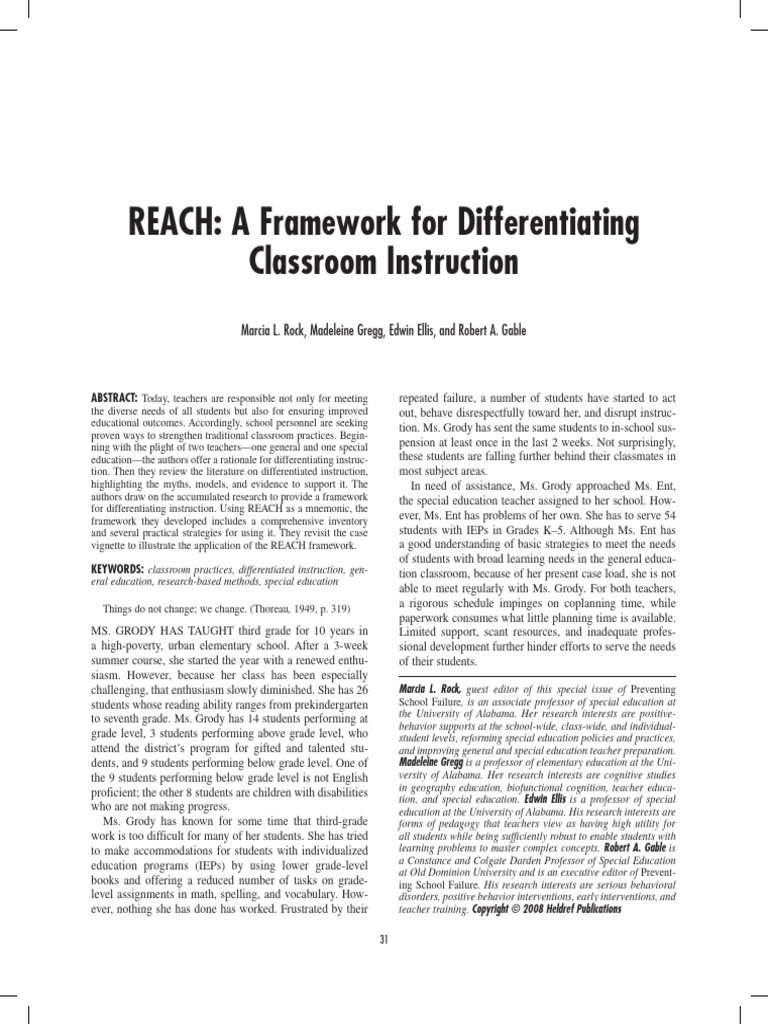 Done (Marcia, 2008) REACH a Framework for Differentiating Classroom ...