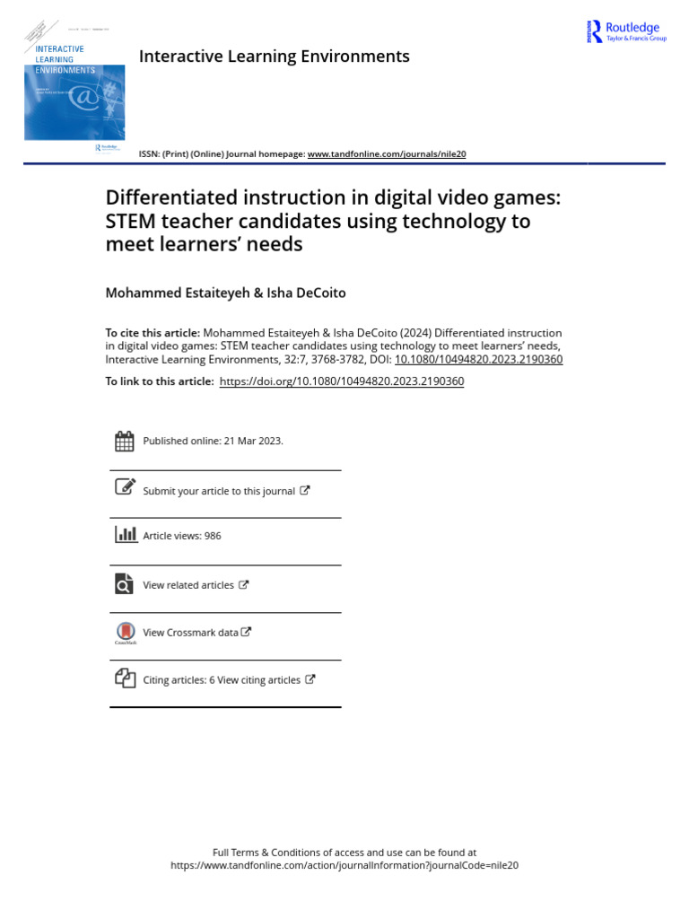 Differentiated Instruction in Digital Video Games STEM Teacher ...