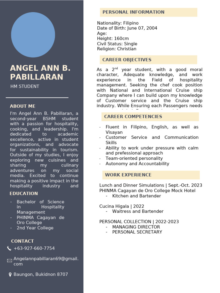 Hospitality Management Student Resume | PDF