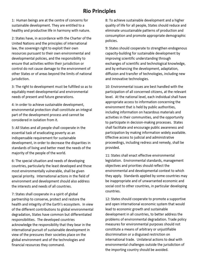 Rio Principles for Sustainable Development | PDF | Sustainable ...