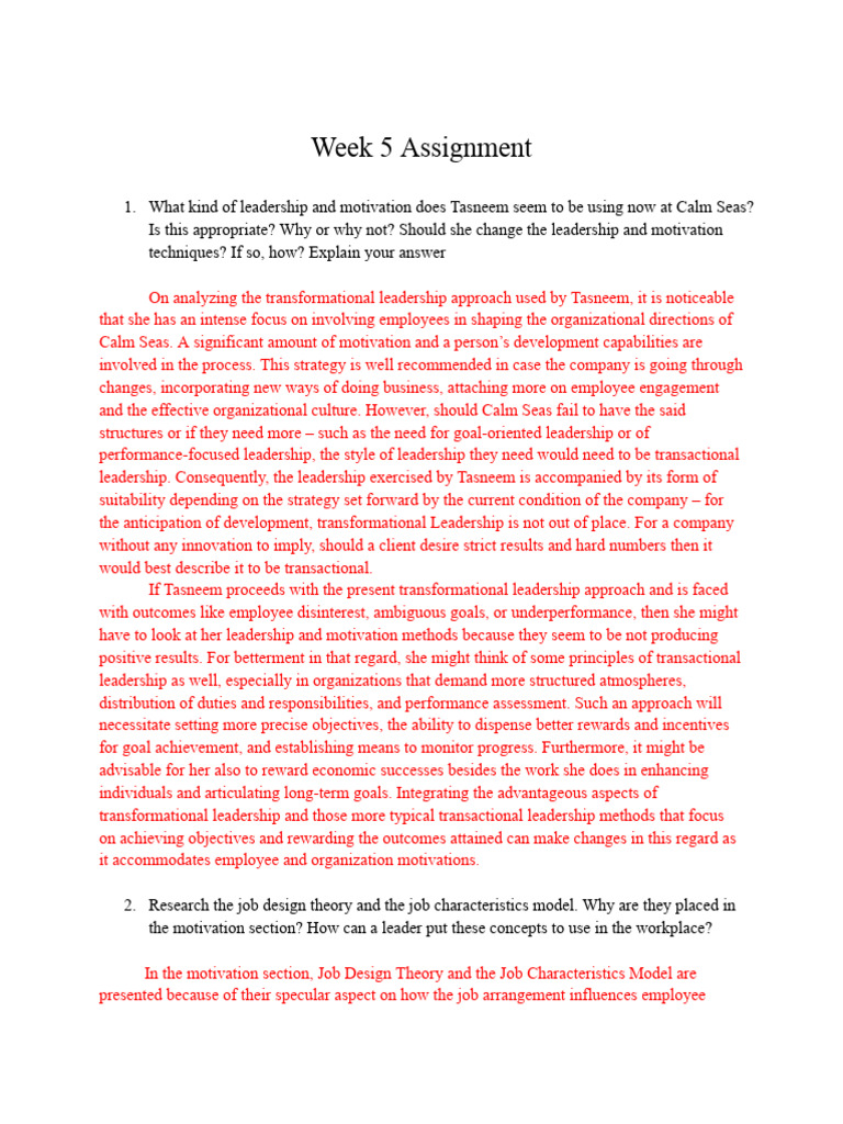 Week 5 Assignment | PDF | Leadership | Motivational