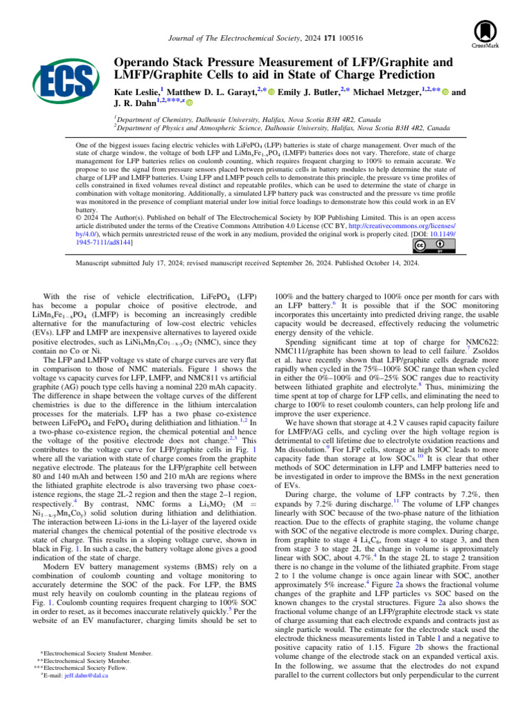 2024 - Operando Stack Pressure Measurement of LFP-Graphite and LMFP ...
