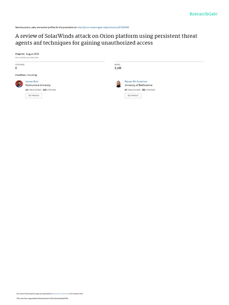 SolarWind cyber attack | PDF | Security | Computer Security