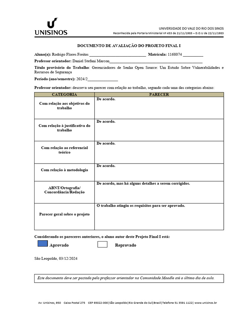 2024-2-Ficha de Avaliacao-Rodrigo | PDF