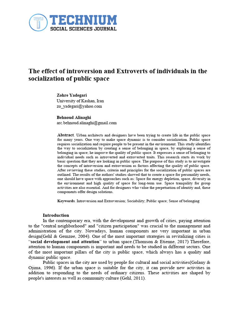 The Effect of Introversion and Extroverts of Individuals in The Socialization of Public Space ...