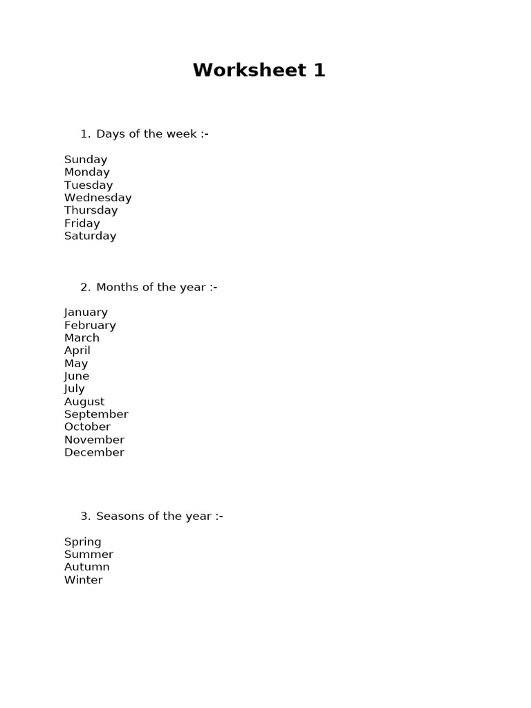 Days Months Numbers | PDF