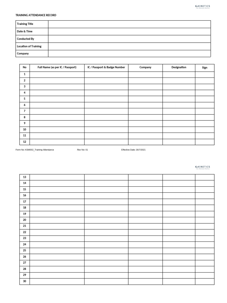 Training Attendance Record Template | PDF