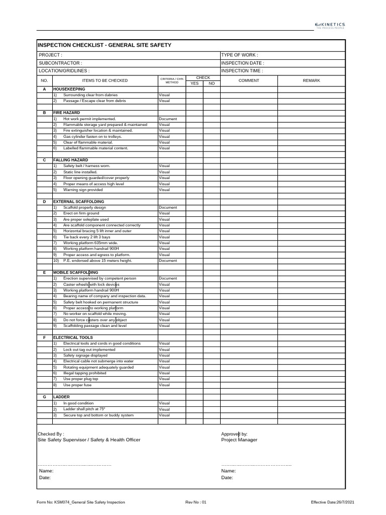 KSM005_Daily General Safety Inspection Form | PDF | Scaffolding | Elevator