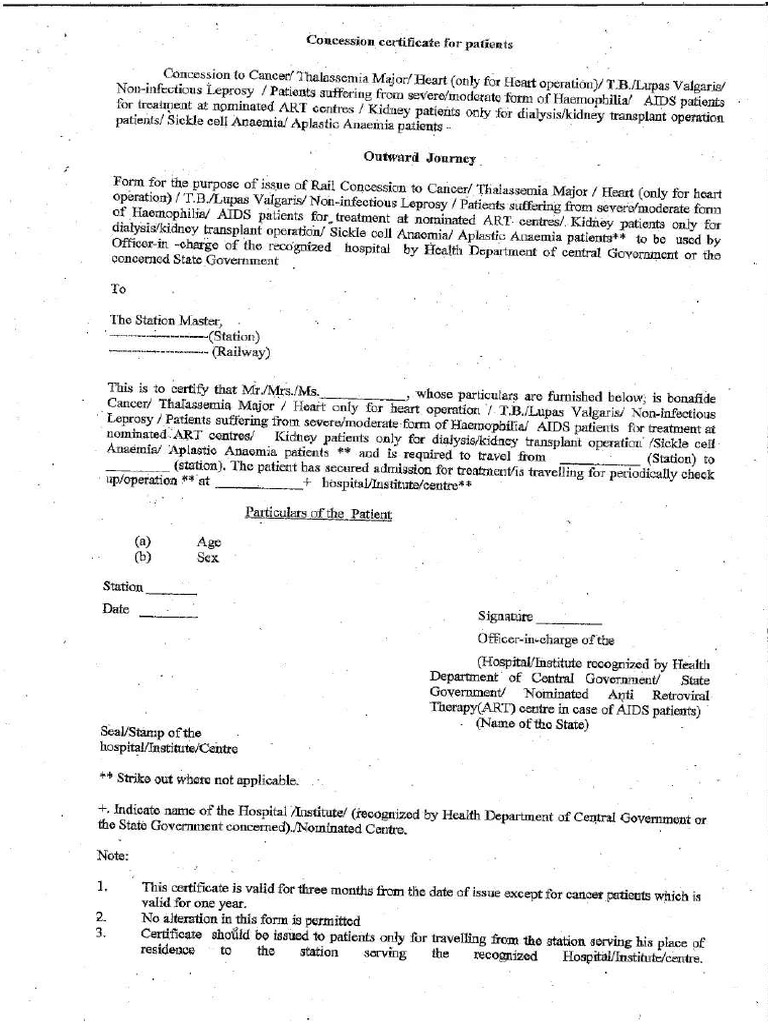 Railway Concession Form Outward Journey (1) | PDF