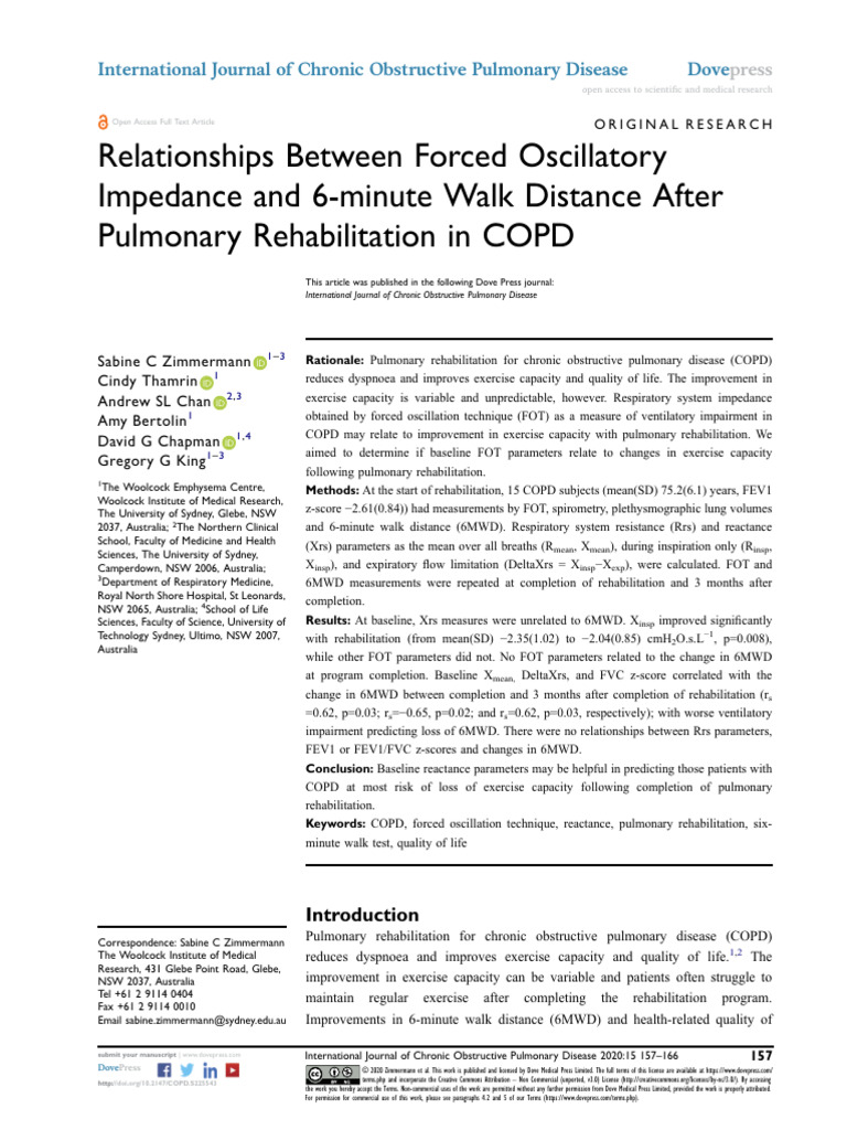FOT and 6MWD in COPD Rehabilitation | PDF | Chronic Obstructive ...