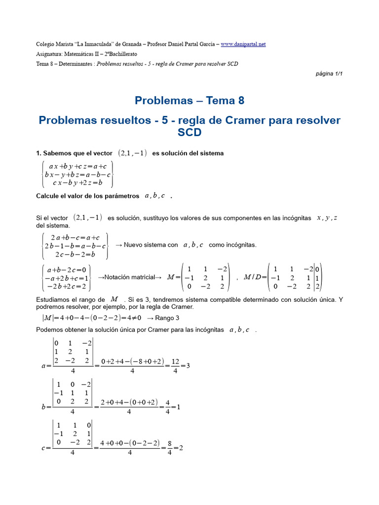 Problemas resueltos - 5 - regla de Cramer para resolver SCD | PDF ...