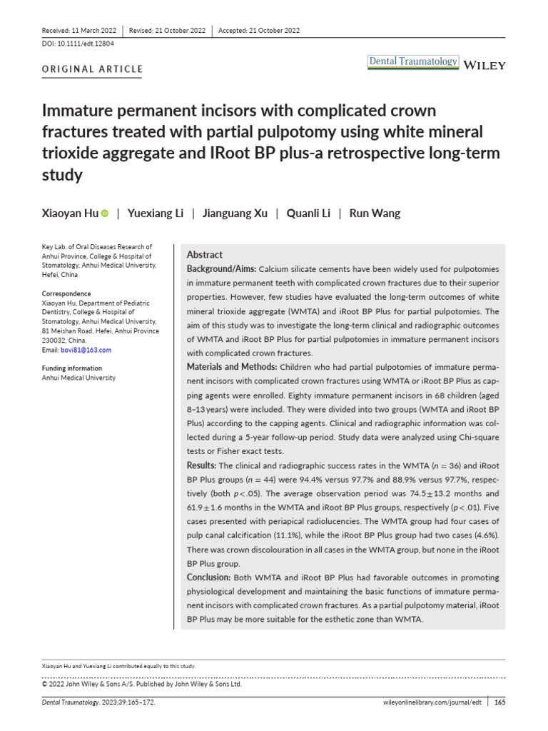 Xiaoyan 2023 Immature Permanent Incisors With Complicated Crown ...