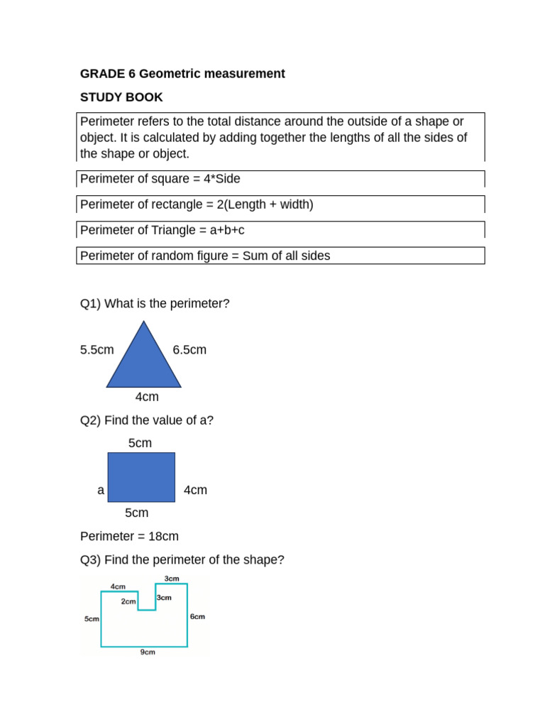 GRADE 6 Geometric Measurement | PDF | Area | Volume