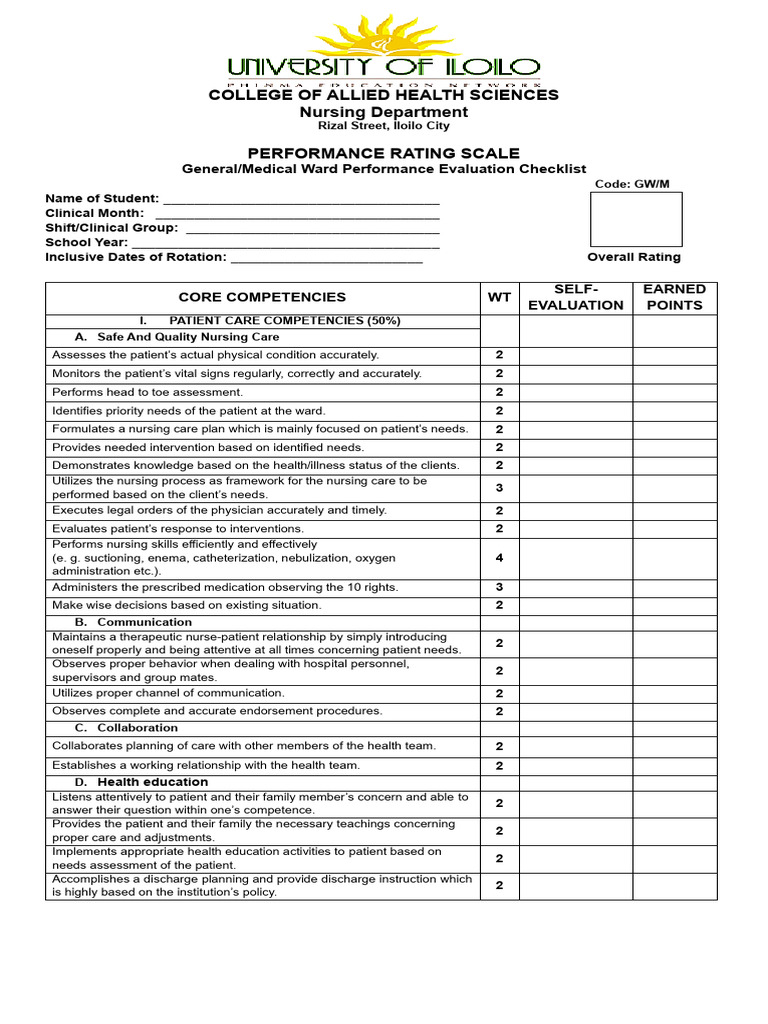 Perfomance Rating Scale | PDF | Nursing | Patient
