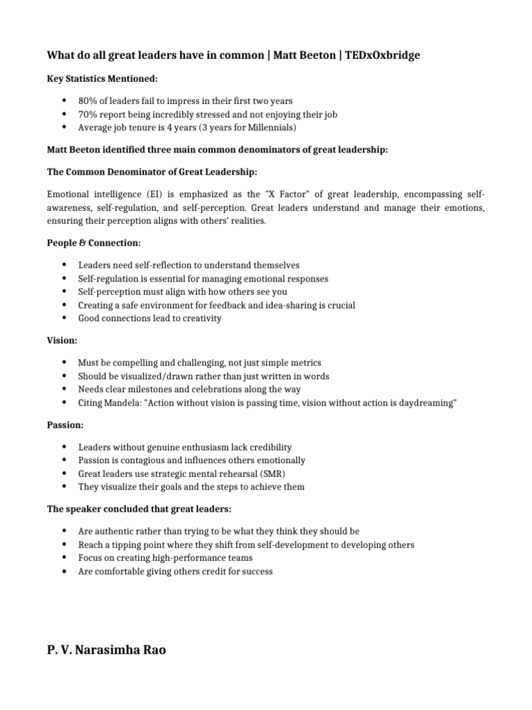 What Do All Great Leaders Have in Common - Matt Beeton | PDF ...