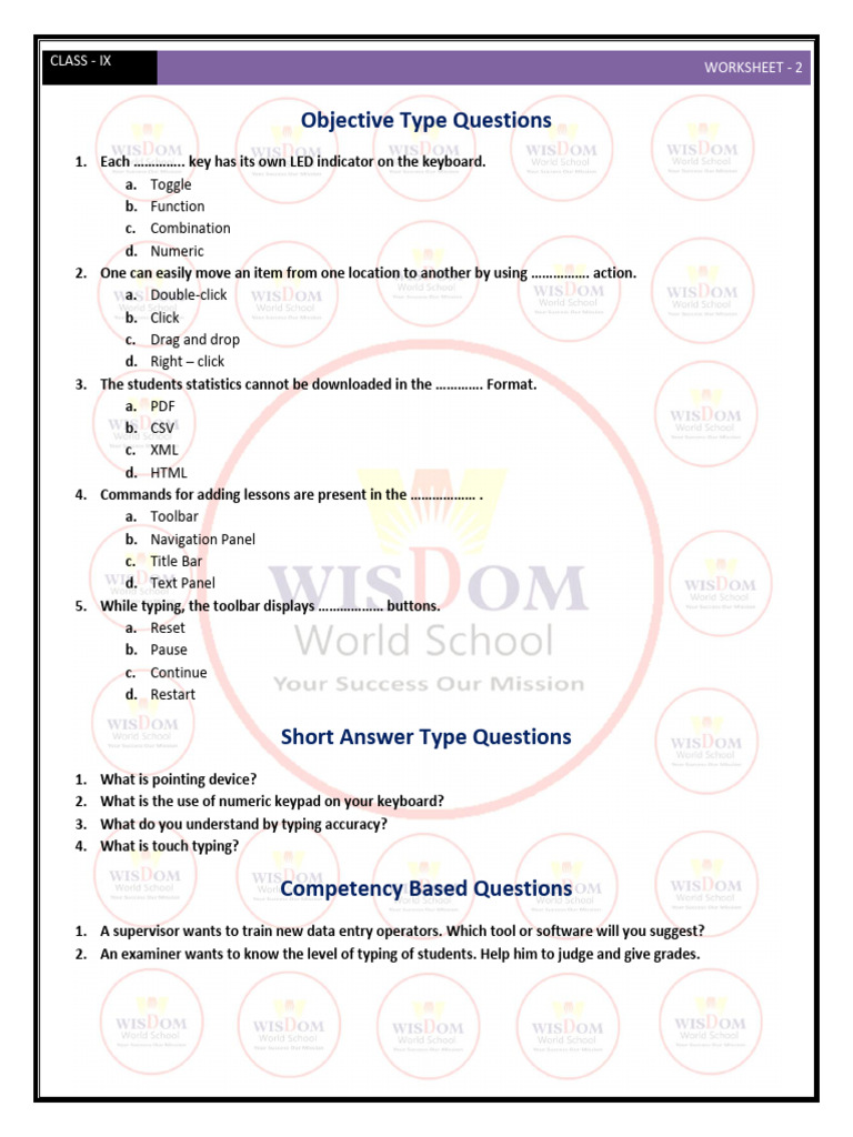 It Class Ix Worksheet - 2 | PDF