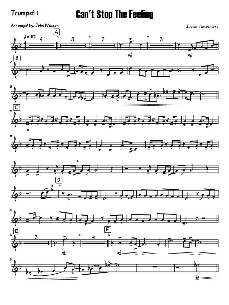 Cant Stop The Feeling Trumpet - 1 | PDF