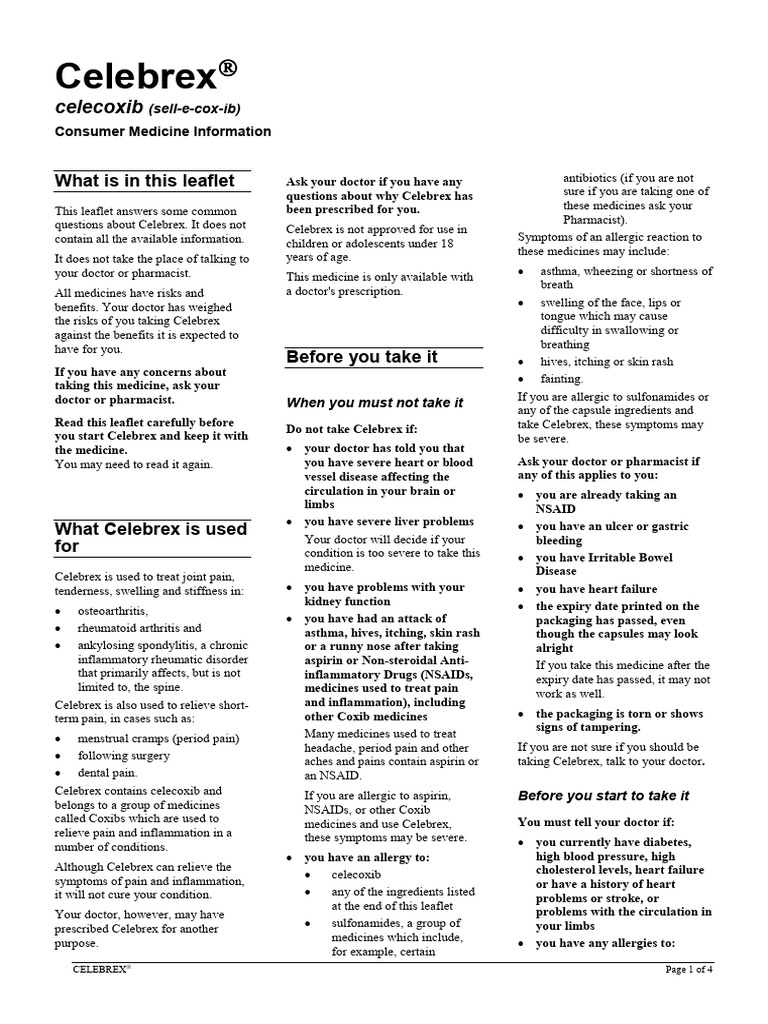 Celecoxib (Celebrex 100 & 200mg) - Capsule - Leaflet | PDF ...
