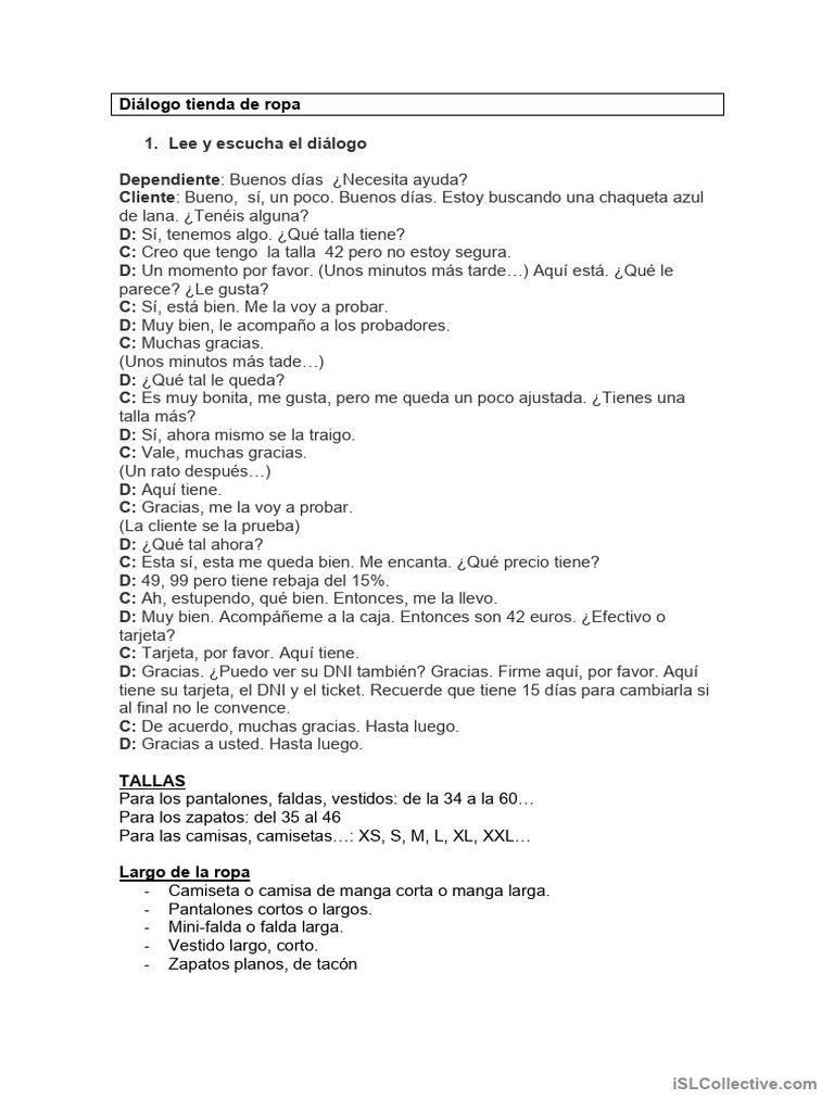 Diálogo en Una Tienda de Ropa | PDF