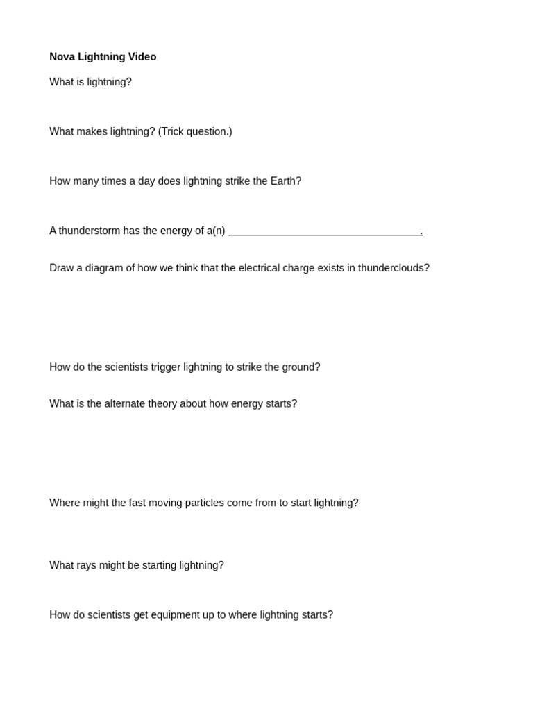 Nova Lightning Video Worksheet | PDF