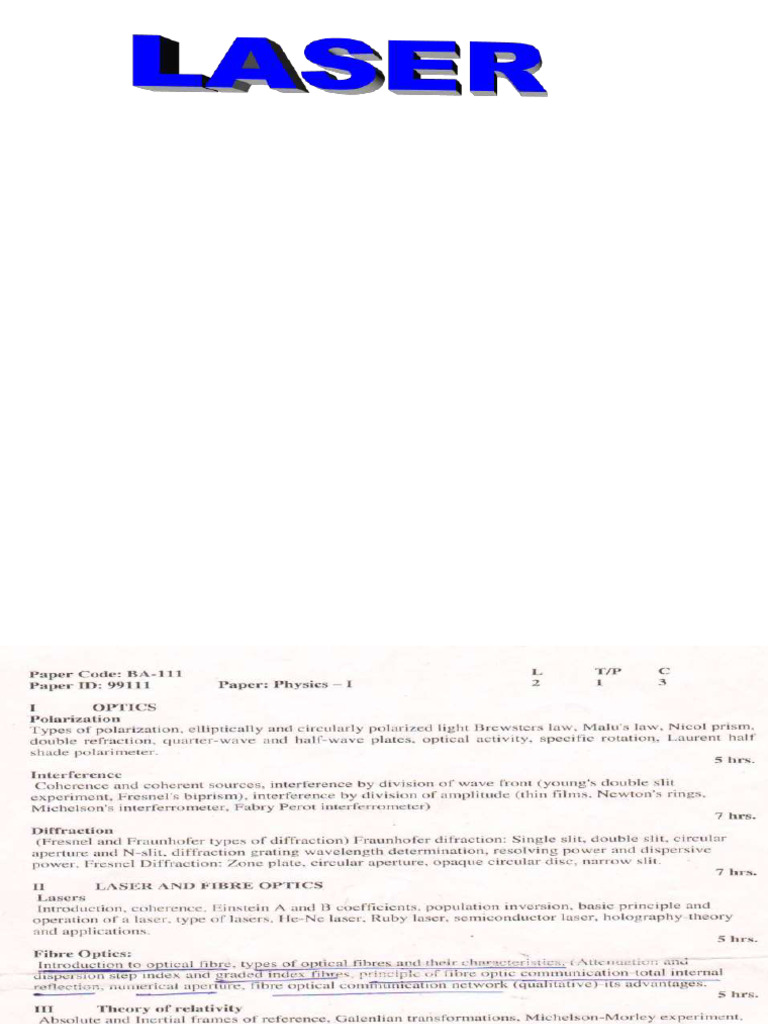 LASER (1) | PDF | Laser | Emission Spectrum