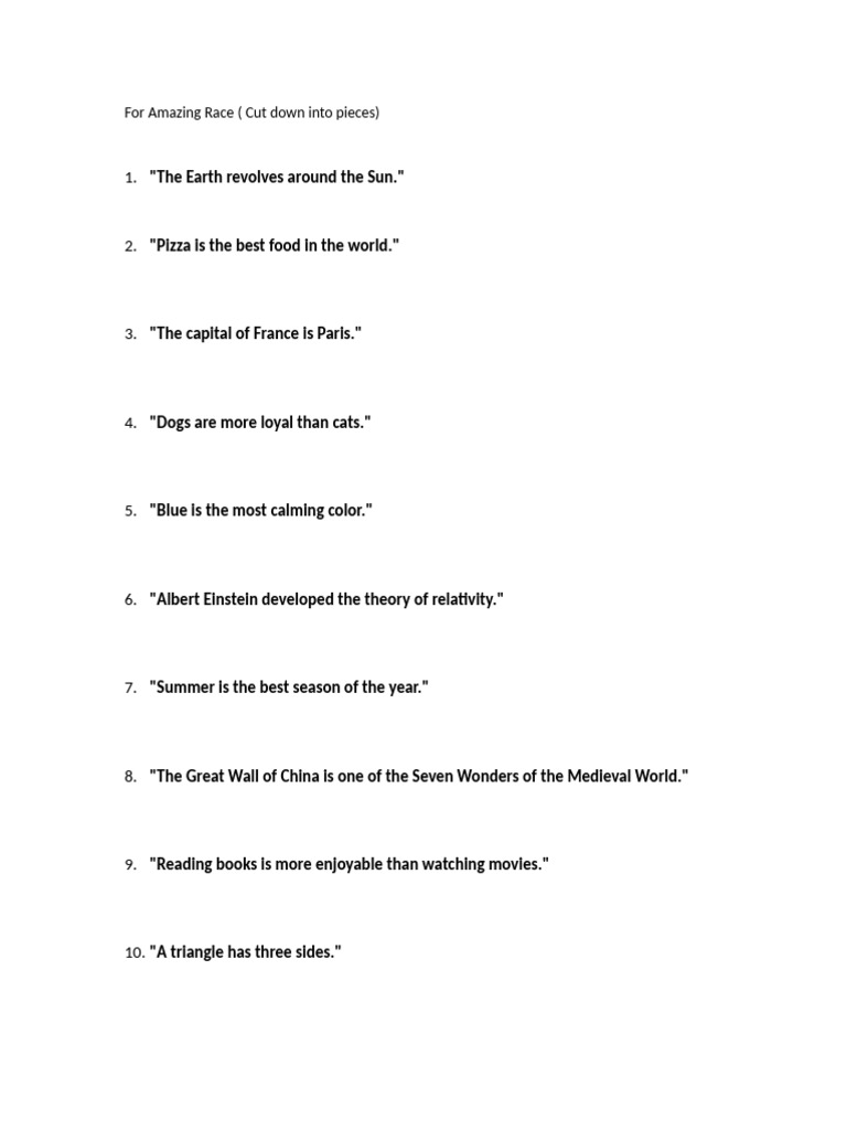 For Amazing Race Strip Papers | PDF