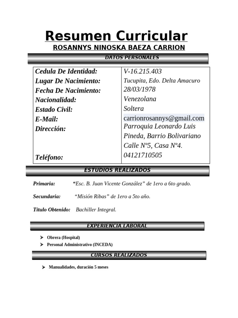 Modelo de Resumen Curricular Word | PDF