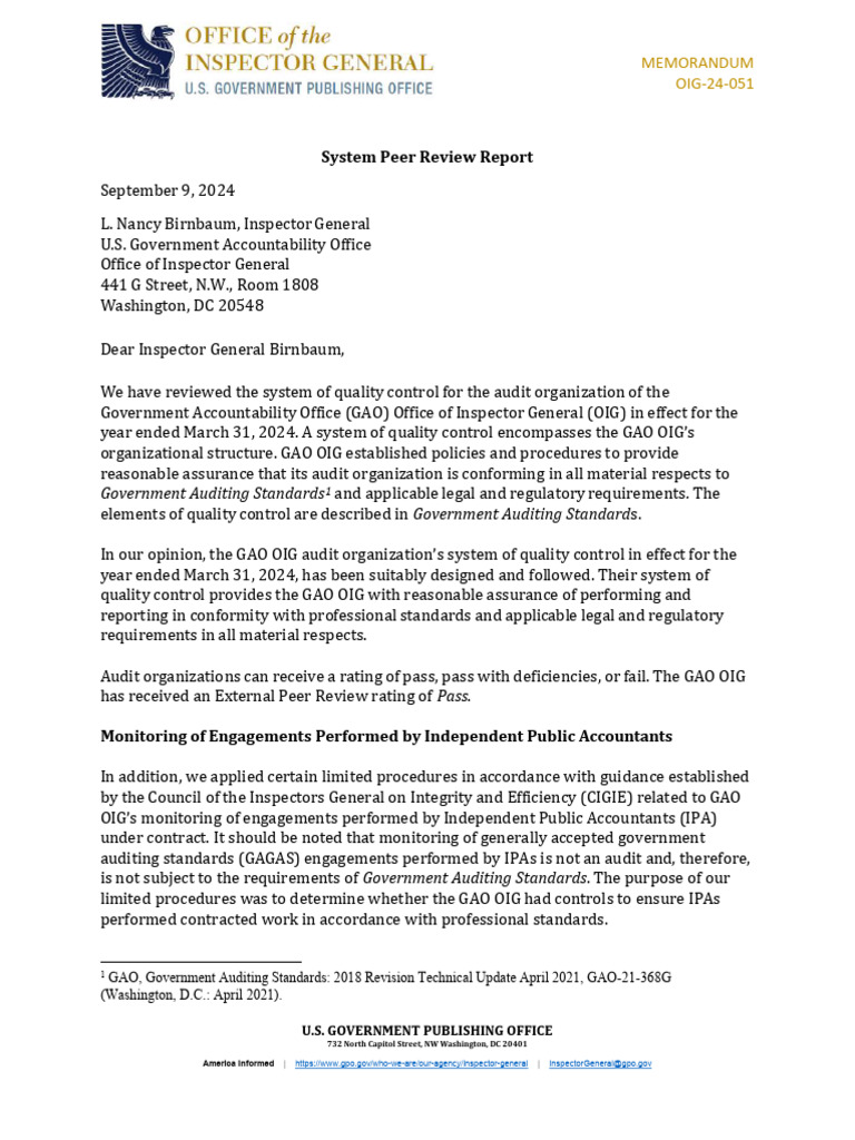 Peer report | PDF | Audit | Government Accountability Office