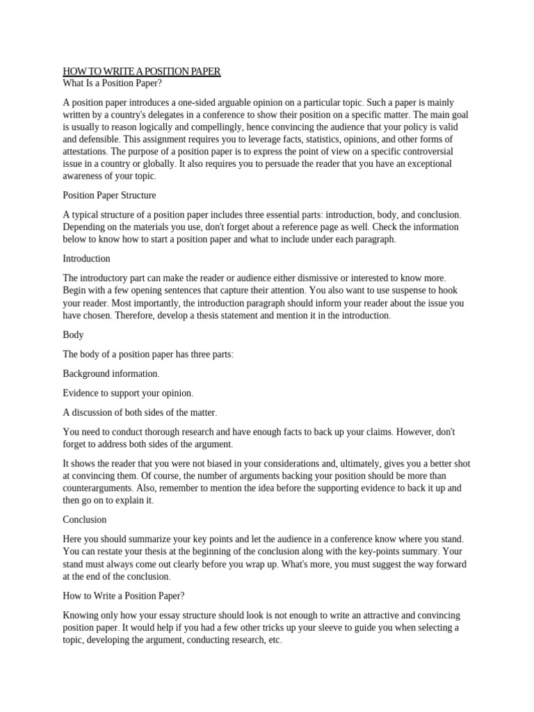 How to Write a Position Paper Guide | PDF | Argument | Cognition