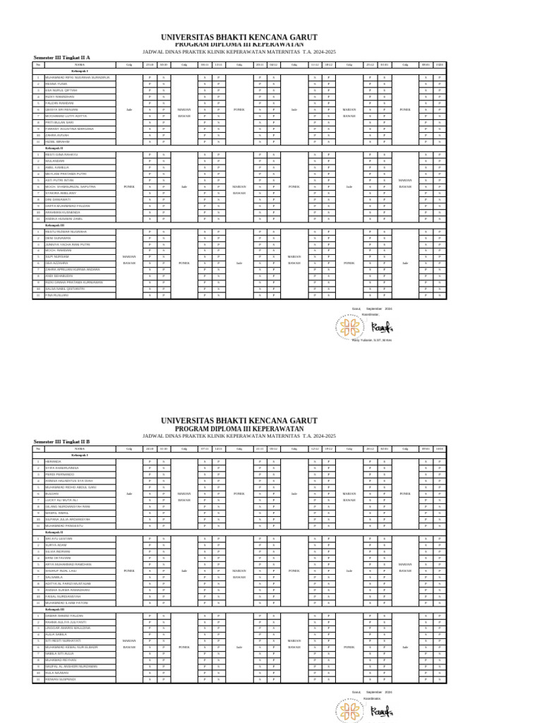 Jadwal PKK Maternitas 2024 25 | PDF