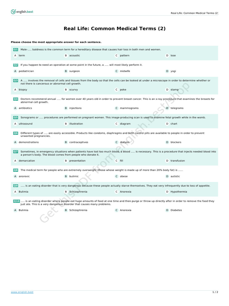 Real Life_ Common Medical Terms (2) (1) | PDF | Breast Cancer | Bulimia ...