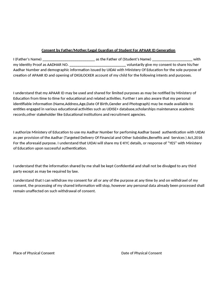 Consent Letter For Digilocker | PDF