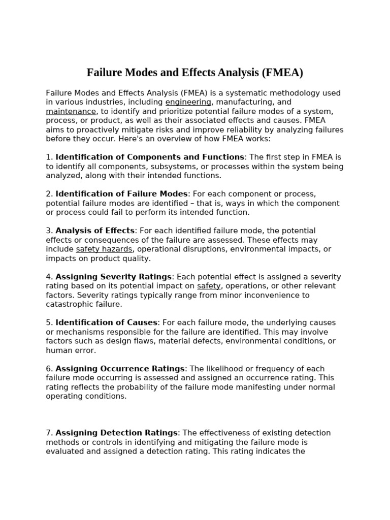 Failure Modes and Effects Analys notes | PDF | Risk | Safety