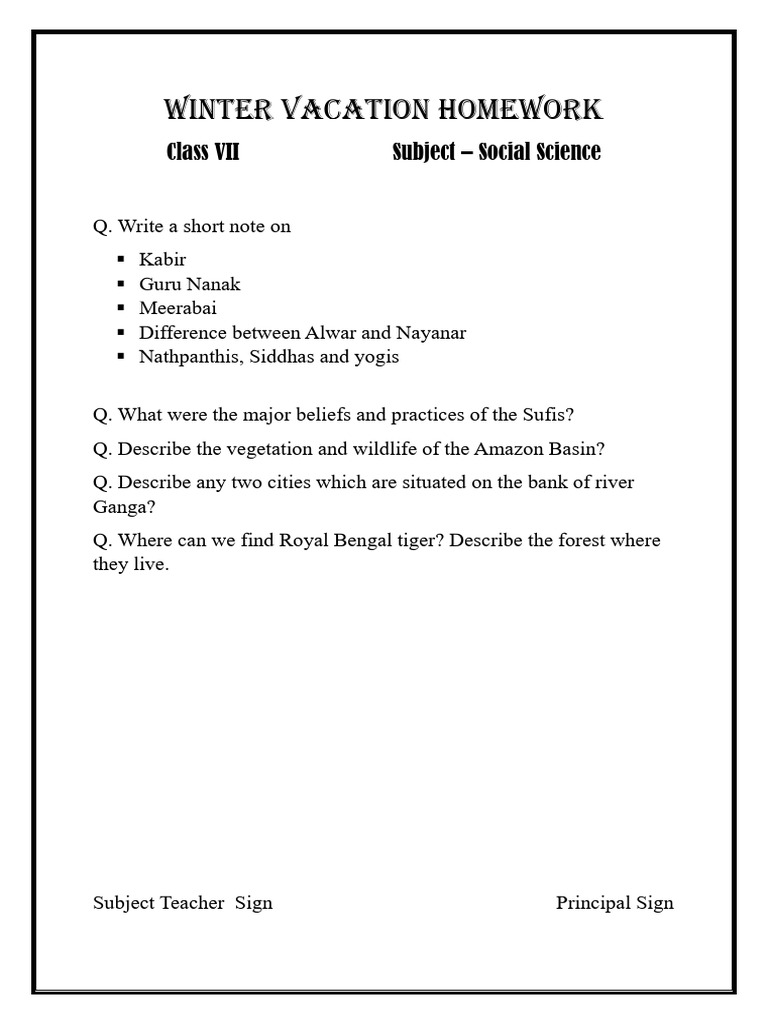 Winter Vacation Homeworvii | PDF