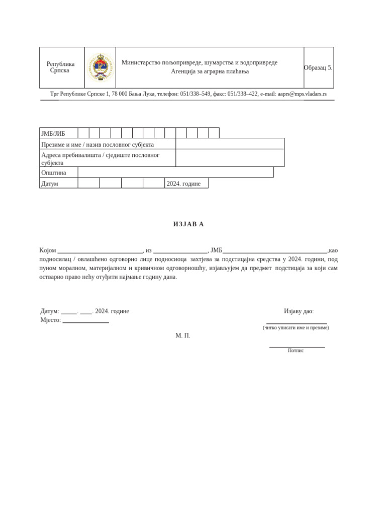 Obrazac 5 Izmjena Final | PDF