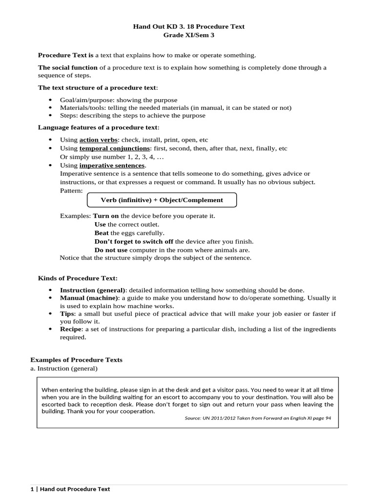 Procedure Text Examples and Tips | PDF | Sentence (Linguistics) | Subject (Grammar)