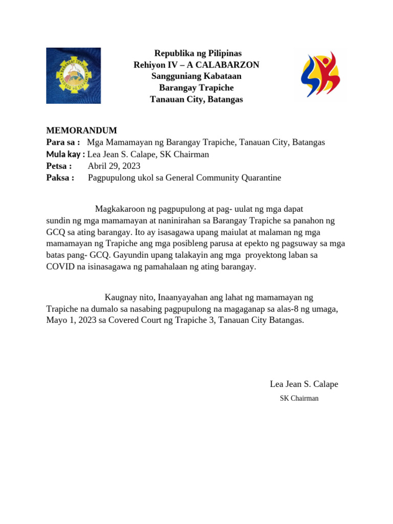 Memorandum Filipino | PDF