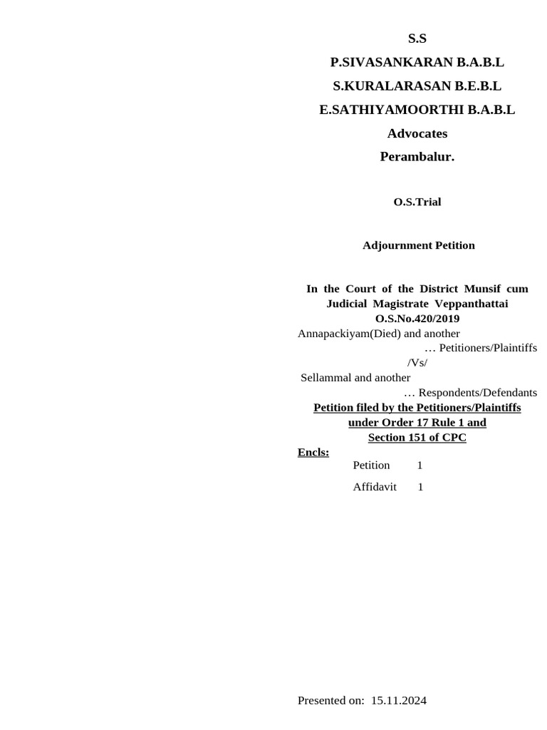 Adjournment Petition Docket. | PDF