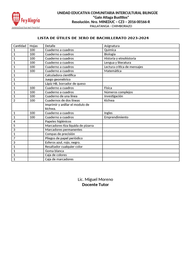 Lista de Utiles | PDF